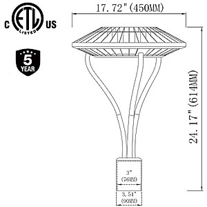 OPENLUX Led Post Top Light 80W DLC ETL Listed 11,200Lm 5000K Daylight IP65 Waterproof LED Post Top Outdoor Circular Area Pole Light [350W Equivalent] for Garden Yard Street Lighting