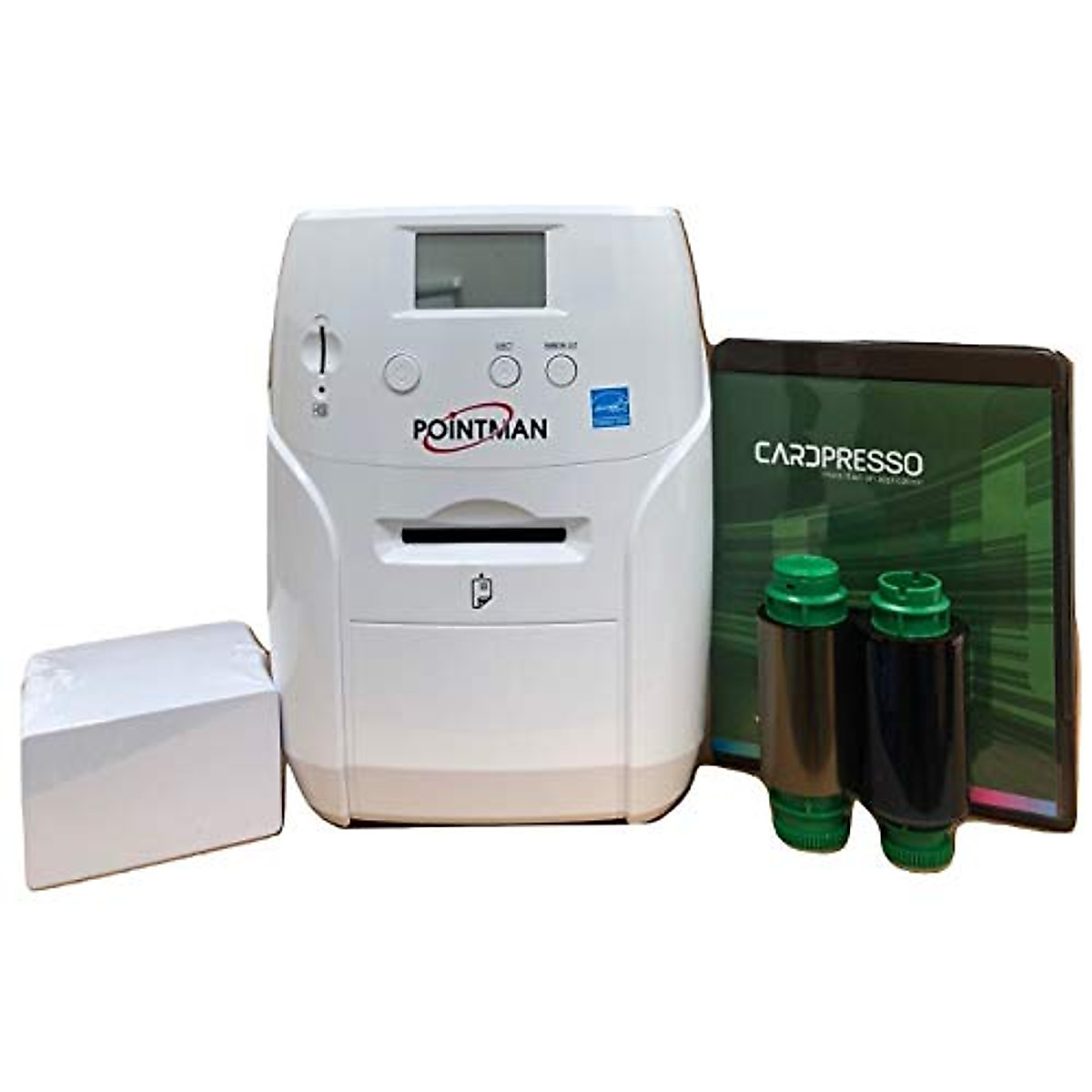 Pointman Nuvia N10 Single Side ID Card Printer Bundle with badging Software, Color dye Film, Blank Cards and cleanning kit