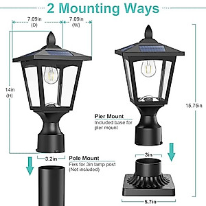 Solar Post Lights, 6000K Dusk to Dawn Solar Lamp Post Light with Pier Mount Base, Solar Post Lights Outdoor Waterproof for Garden Yard Landscape Pole Pillar, Outside Decorative Lamp(Cool White)