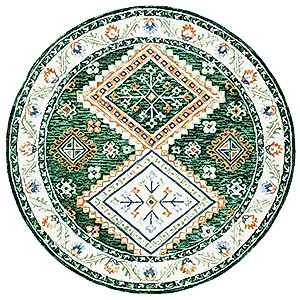SAFAVIEH Aspen Collection 7' Round Green/Ivory APN706Y Handmade Moroccan Boho Tribal Wool Area Rug