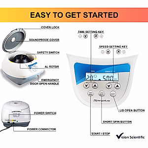 Vision Scientific VS-TC-SPINPLUS-8 Digital Bench-top Centrifuge | 400-5000rpm (Max. 3074xg) | LCD Display | Capacity: 8 x 15ml