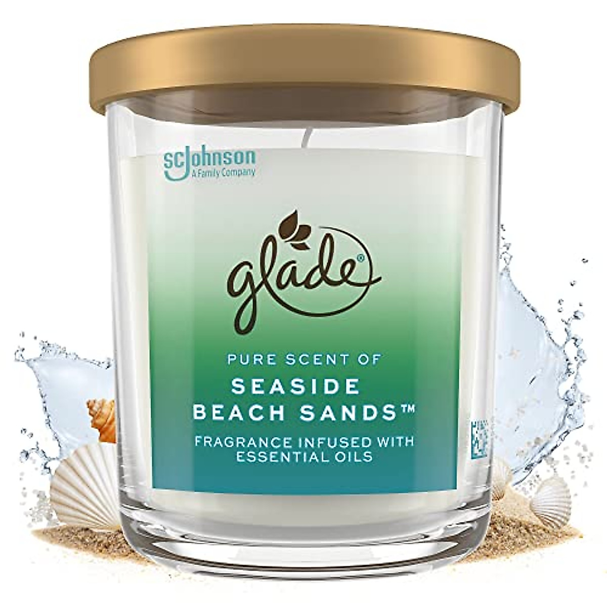 Glade Candle Jar, Large Candle Infused with Essential Oils, Air Freshener for Home Decor, Seaside Beach Sands, 16oz