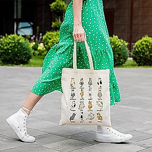 Louise Maelys Canvas Tote Bag for Women Cute Cat Aesthetic Cotton Bags Shopping Beach Reusable Grocery tote bag Makeup Bags