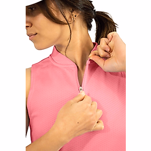 Three Sixty Six Womens Sleeveless Collarless Golf Polo Shirt with Zipper - Quick Dry Tank Tops for Women Coral