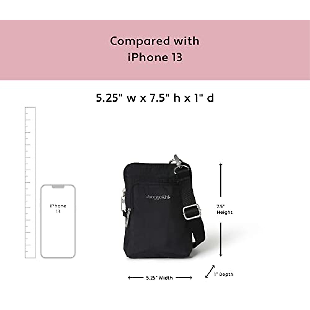 Baggallini Womens Securtex® Anti-theft Activity Crossbody Bag Cross Body, Black