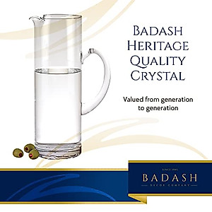 Badash Crystal Glass Pitcher - 9.75” Tall Mouth-Blown Lead-Free Crystal Glass Pitcher - 48 oz. Cocktail Pitcher - Cylinder Pitcher for any Beverage