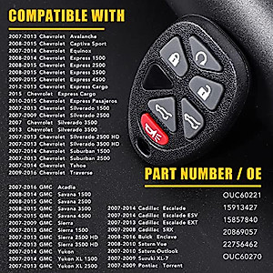 Key Fob Replacement Fits for 2007-2016 Chevy Silverado Suburban Tahoe Avalanche Equinox Express Traverse GMC Sierra Yukon Acadia Savana Cadillac Escalade Buick Enclave Saturn Vue Outlook, 6 Btn Set 2