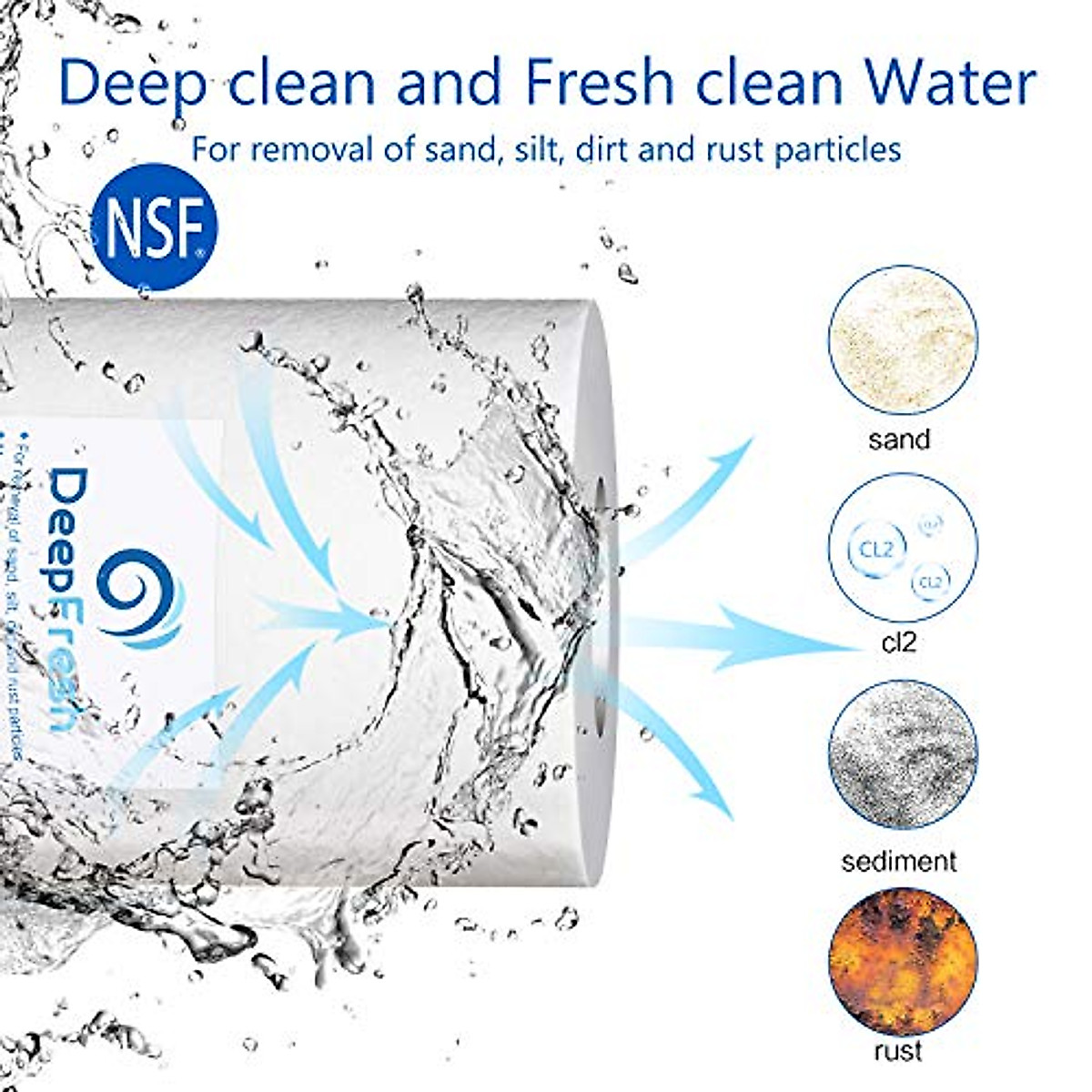 DeepFresh 5 Micron 10" x 2.5" Whole House Sediment Water Filter Replacement Cartridge Compatible with Any 10 inch RO Unit for Removal of Sand, Silt, Dirt (8 Pack, 5 Micron)