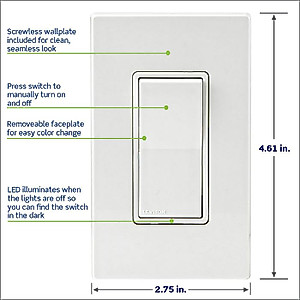 Leviton D215S-1BW Decora Smart Wi-Fi, No Hub Required (2nd Gen) 15A Light Switch