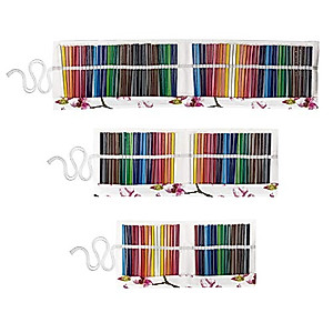 Ambesonne Cherry Blossom Roll Up Pencil Holder, Watercolor Style Oriental Pattern with Sakura Branch, Painting Drawing Pencils Case for Artists Students, 72 Loops, Hot Pink Green Brown