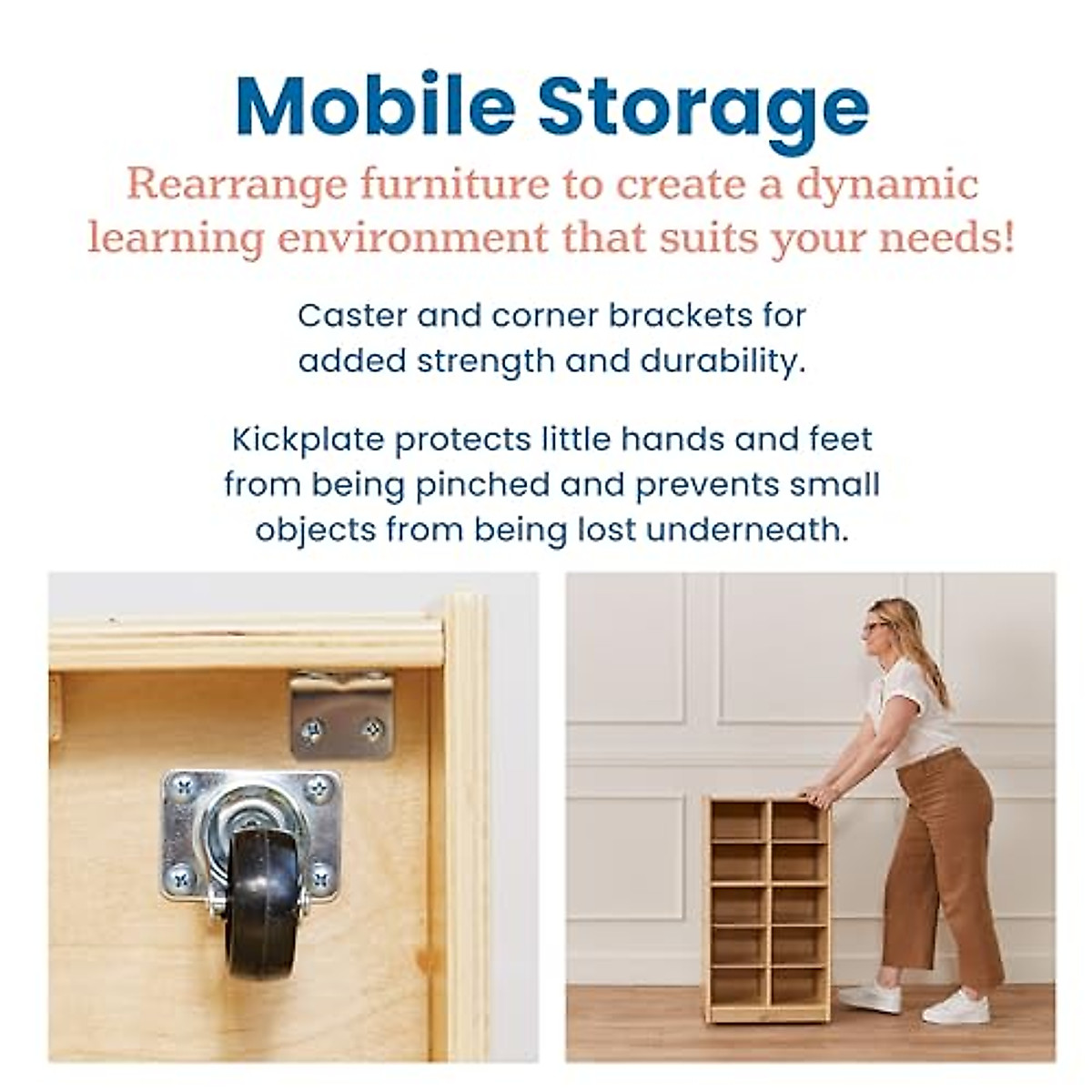 ECR4Kids 10 Cubby Tray Cabinet with Scoop Front Storage Bins, 5x2, Natural, Classroom Furniture, Clear