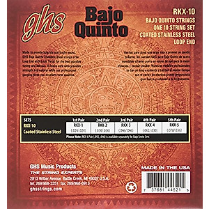GHS Strings RKX-10 RED COATED STAINLESS STEEL BAJO QUINTO Strings, Loop End - Cuerdas Rojas