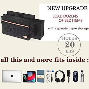 Bedside Caddy College Students Bunk Bed Accessories Storage Bag Hanging Organizer for and Hospital Beds,Dorm Rooms Rails,Can be Placed Glasses,Books,Mobile Phones,Keys (Black), 13.7*11.8*1.2in