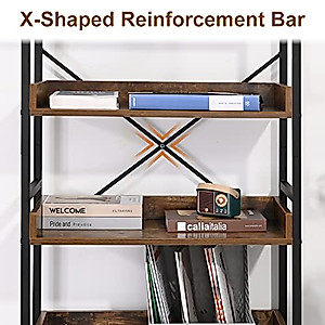 RokiaTek Bookshelf Bookcase 6-Tier Storage Rack with Open Shelves, Vintage Standing Bookshelves Metal Frame Industrial Display Rack for Living Room Bedroom, Rustic Brown and Matte Black