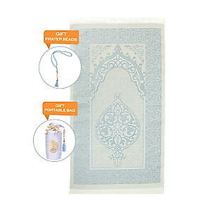 Prien Prayer Rug with Tasbih Bag for Pray, Muslim Gifts Bayram, Mat Salah, Sajadah for Women & Men, Islamic Gift Set for Islam Ramadan, Prayer, Praying, Eid, Quran (Blue)