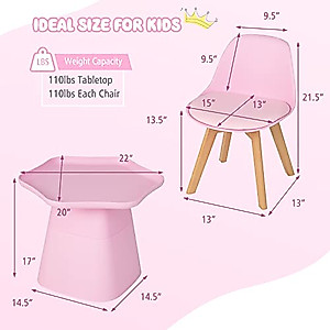 Costzon Kids Table and Chair Set, 3 Piece Activity Table with Padded Seat & Beech Legs for Children Drawing Reading Arts Crafts, Playroom, Nursery, Toddler Table and Chair Set (Pink)