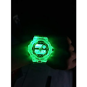 PINDOWS Men Digital Sports Watch, Outdoor Waterproof Military Digital Watch LED Screen Large Face Dual Dial Time and Stopwatch Alarm Wristwatch (Black Gold)