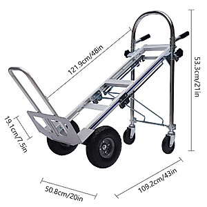 3 in 1 Heavy Duty Aluminum Hand Truck with Double Grip Handles, Industrial Convertible Hand Truck Dolly Cart with Handle, 1200 LBS Capacity Moving Dolly Hand Truck Flatform Cart with 10" Rubber Wheels
