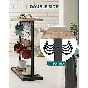 OROPY Wood Coffee Mugs Holder for Counter with 16 Hooks, 2 Tier Mugs Tree with Top Storage Shelf, Vintage Countertop Mug Rack Stand for Home Coffee Bar Storage and Display