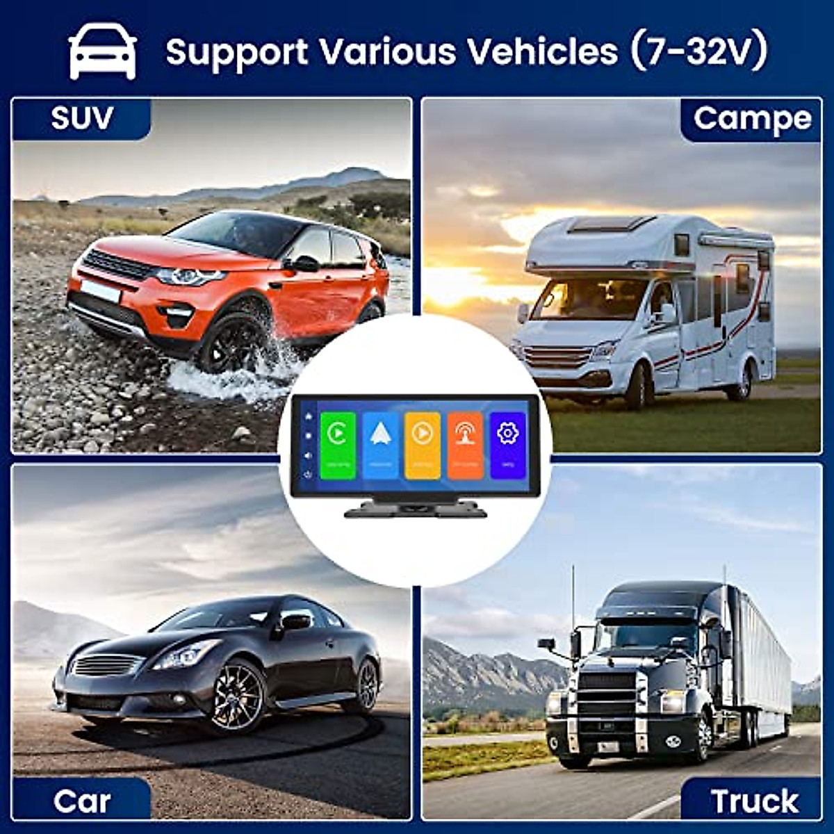 10.3 Inch Wireless Car Stereo Apple CarPlay with 1080P Backup Camera, Portable Wireless Android Auto Screen for Cars, Bluetooth Car Audio Receiver with AUX 64G TF Card