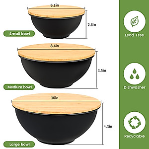 GEHE Salad Bowl with Lid, 10" Large Mixing Bowls with Lids Set, Bamboo Salad Bowl Set of 3, Salad Serving Bowl Set for Salad, Fruits, Pasta, Popcorn, Chips, Vegetables and Dishwasher Safe