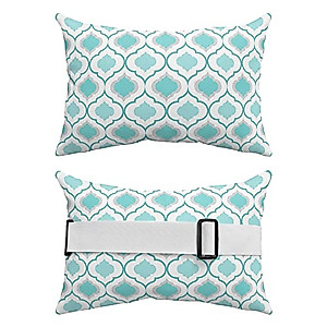 Recliner Head Pillow Ledge Loungers Chair Pillows with Insert Teal Green Turquoise Moroccan Geometric Lumbar Pillow with Adjustable Strap Outdoor Waterproof Patio Pillows for Beach Pool, 2 PCS