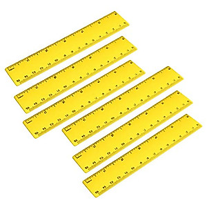 uxcell Plastic Ruler 15cm 6 Inches Straight Ruler Yellow Measuring Tool 6 Pcs