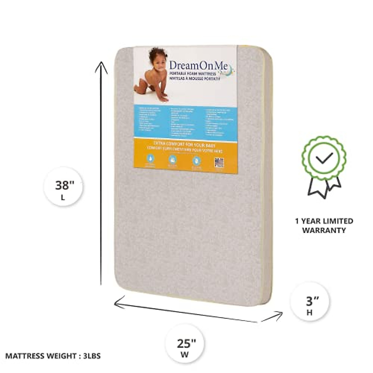 Dream On Me 3" Fiber Playmat, Excellent Comfort & Support, Waterproof Vinyl Cover, Greenguard Gold Certified, Environment Safe Playmat