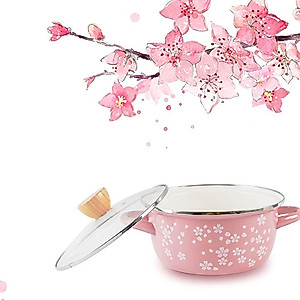 TJLSS Enamel Soup Pot with Lid Household Milk Pot Noodle Pot Binaural Cherry Blossom Powder