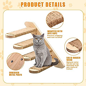 2 Pack Cat Climbing Shelf Wall Mounted Wood Cat Stair Cat Climbing Ladder 4 Step Cat Stairway with Jute Scratching Reversible Cat Wall Furniture for Cats Perch Platform Play Jump Climber Supplies