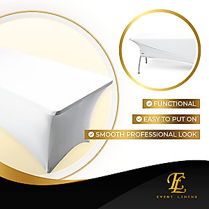 Luxury Collection White 6ft Tablecloth Rectangular Spandex Linen - Table Cloth Fitted Cover for 6 Foot Folding Table, Wedding Linens Banquet Cloths Rectangle Covers