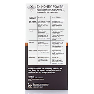 HoneyLab Vitamin C Face Serum with Hyaluronic Acid, Manuka Honey and peptides. Anti-aging serum contains Marine extracts that soften the look of dark spots, wrinkles and fine lines. 2oz bottle.