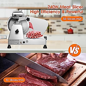 Zomagas Meat Slicer Machine,10 inch Commercial Meat Slicer, 240W Frozen Meat Cheese Deli Slicer,Premium Chromium-plated Steel Blade Semi-Auto Foody Slicer for Commercial and Home Use,Low Noises