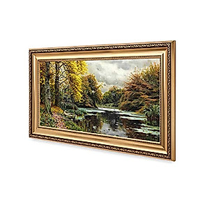 DECORARTS - River Landscape 1903, by Peder Mork Monsted Oil Painting Reproductions. Giclee Print Stretched Framed size: 36x22