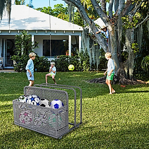 IDEALHOUSE Outdoor Storage, Double Layer Poolside Float Storage, Patio Poolside Float Storage Basket,PE Rattan Outdoor Pool Caddy with Rolling Wheels for Floaties,Beach-Sturdy,Hollow Grey…