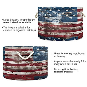SUABO Wooden Old National Flag Storage Basket Laundry Hamper Canvas Collapsible Storage Organizer Bin with Handle for Clothes Books Playroom Decor