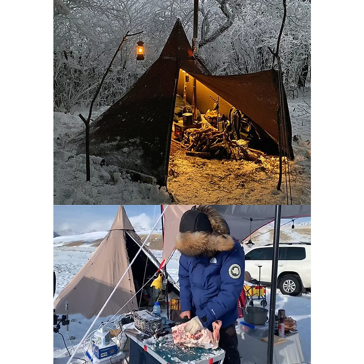 WINTENT 4 Season Teepee Tent with Stove Jack for Camping Hiking, Height 7.8FT/240CM (Brown, with Full Mesh Tent)