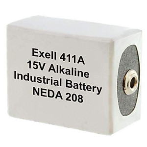 Exell 411A Alkaline 15V Battery Replaces NEDA 208, 10F20, BLR121, 411A ANSI 208 BA 331/U Burgess K10 Burgess U10 Eveready 10F20 Eveready B121 Eveready BLR121 Mallory M121 NEDA 208 RCA VS082