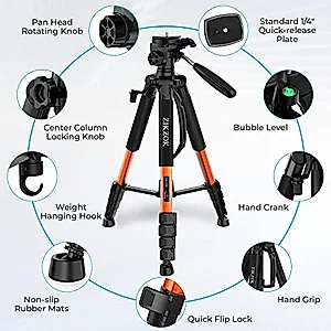 75 inch Travel Camera Tripod, Lightweight Aluminum Video Tripod for DSLR SLR Canon Nikon Sony Olympus DV with Carry Bag