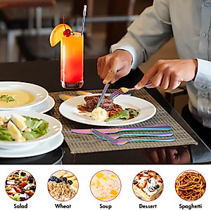 DSNN 48 Pieces Iridescent Flatware Set with Silverware Organizer, Nice Design Cutlery Service for 8, Stainless Steel Kitchen Utensil