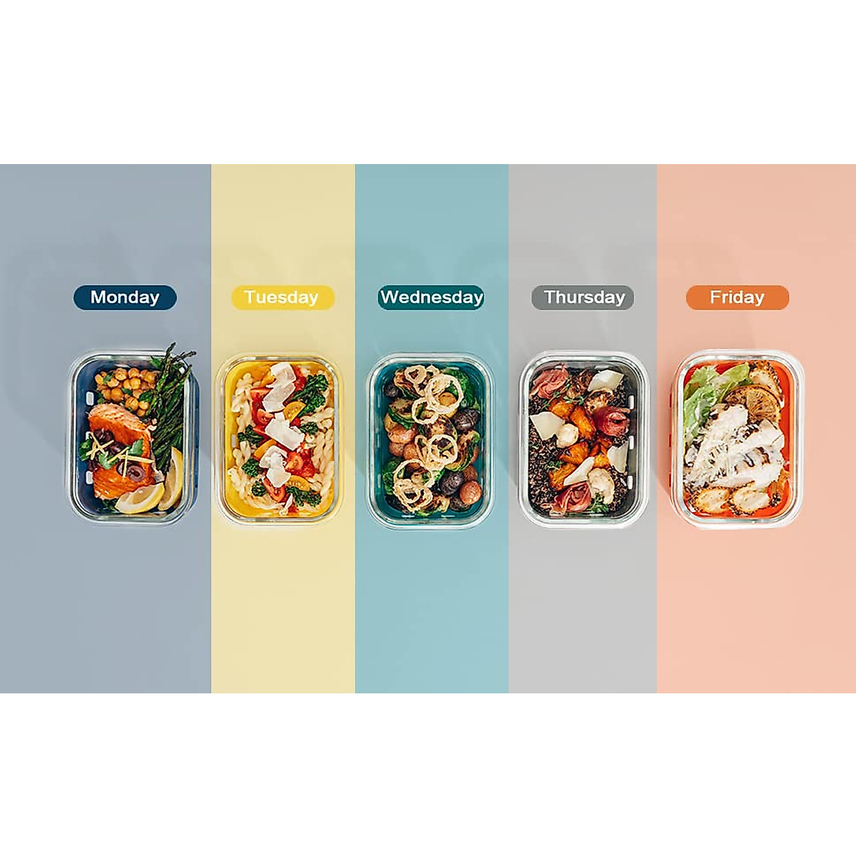 GC GENICOOK Glass Food Storage Meal Prep Containers - Bowls with Silicone Sleeve and Airtight Durable Glass Lids- Bento Box Lunch Box -stackable,microwave and freezer safe,(5 Pack, 22 Ounce)