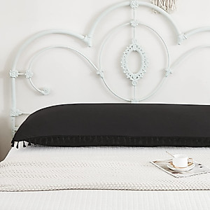 Black Body Pillow Cover Boho Body Pillowcase with Pocket Closure Shabby Chic Tassel Fringed Bohemian Bedroom Decor Decorative Pillowcases for Sofa Bed(Body, Black)