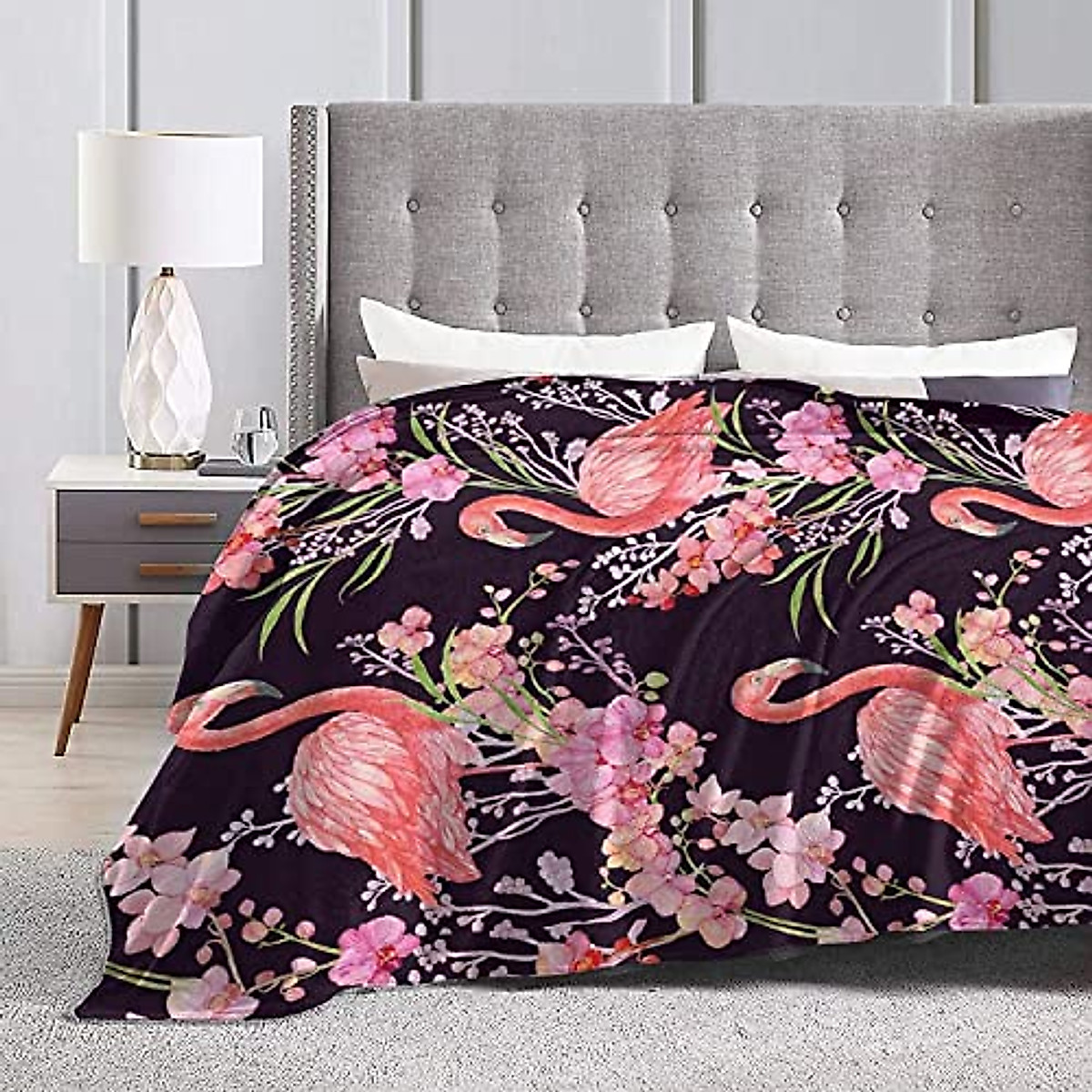 Gbuzozie Fleece Blanket Tropical Pink Flamingos Palm Leaves Lightweight Ultra-Soft Micro Throw Blanket for Sofa Couch Bed Camping Travel - Super Soft Cozy Microfiber Blanket 80"X60"
