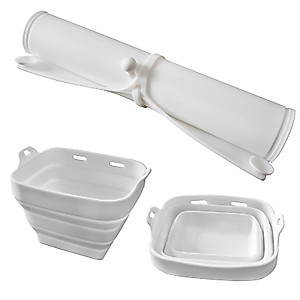 Coolnice Collapsible Silicone Cutting Board Portable Slip Resistant Cutting Mat with 2 foldable bowls for Home Kitchen Picnic Camping-White