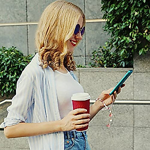 Hemobllo Cell Phone Straps Creative Crystal Flower Pendant Charm Non- slip Phone Lanyard Cute Pocket Keychain Strap for Car Key Purse Decoration (Pink)