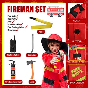 3 Sets Kids Dress up Pretend Play Costumes for Kids Age 3-7, Role Play Fireman Police Doctor Dress up Clothes for Boys Girls Toddler Role Accessories