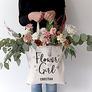 The Cotton & Canvas Co. Flower Girl Personalized Wedding, Beach, Shopping and Travel Resusable Shoulder Tote and Handbag