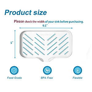 SUBEKYU Silicone Kitchen Soap Tray, Sink Tray for Kitchen Counter/Soap Bottles, Sponge Holder and Organizer with Drain Spout, White, [Size: 9.5 x 5 inch]