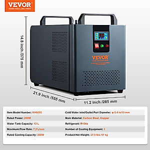 VEVOR Industrial Water Chiller, KH-6000, 200W Industrial Water Cooler with Compressor 7.8 L/min Max Flow Rate, for 60W 70W 80W 90W 100W CO2 Laser Engraving & Cutting Machine