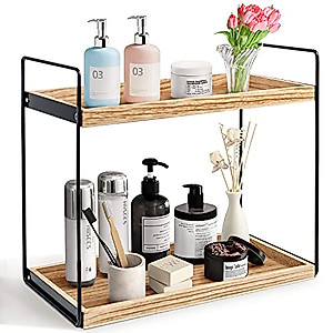 FUFUBAY 2 Tier Bathroom Countertop Organizer, Counter Standing Rack Cosmetic Holder, Countertop Storage Shelf Cosmetic Organizer Holder,Kitchen Spice Rack Basket Storage Counter Shelf (Light brown)